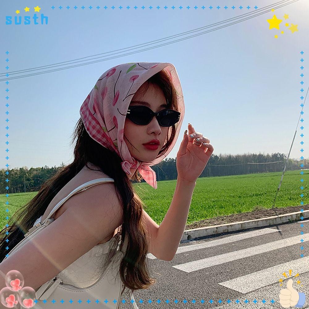 SUSTH ผ้าเช็ดตัวคาดศีรษะ,ดอกไม้พิมพ์ INS สไตล์ผ้าคลุมศีรษะ, แถบคาดศีรษะ ...