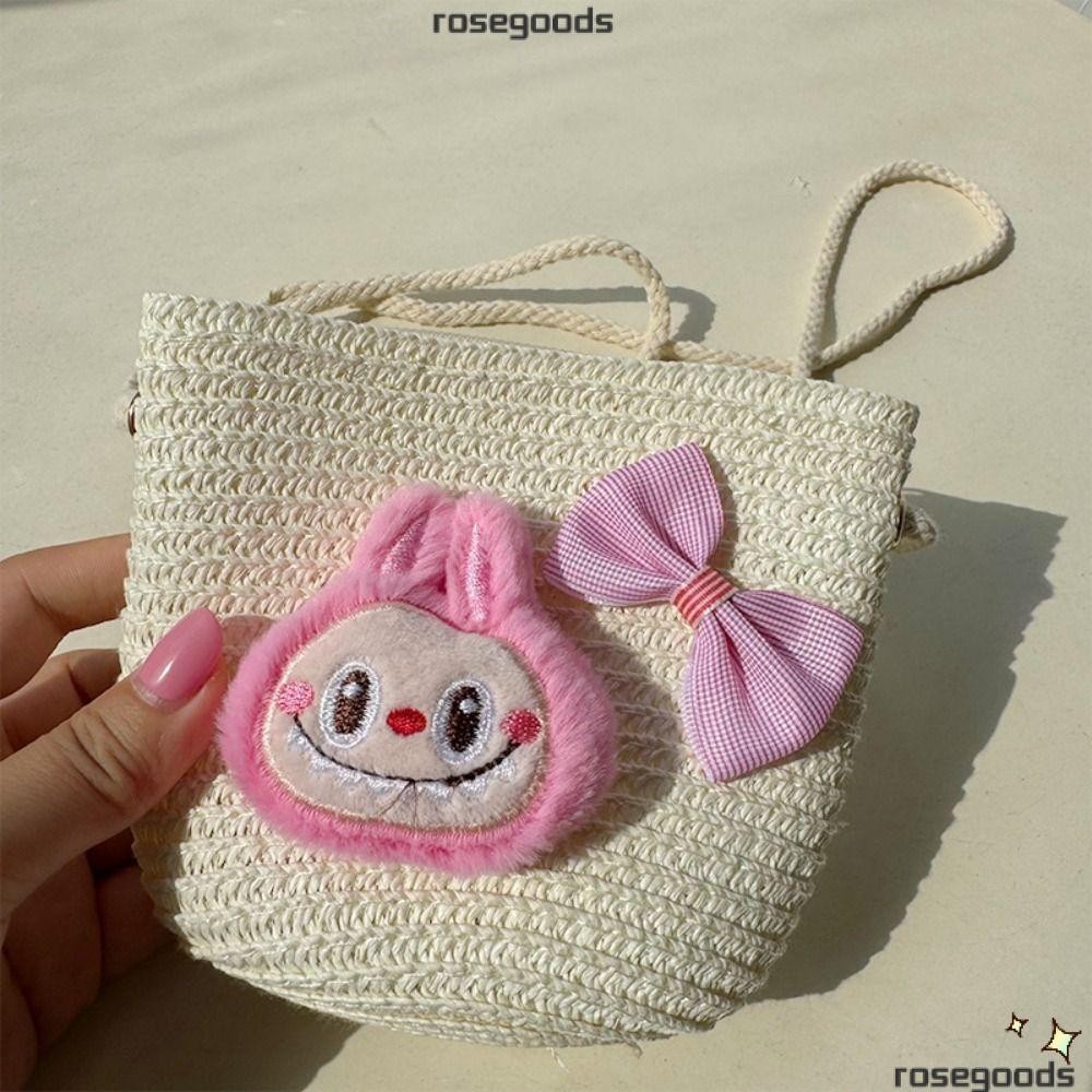 Rose Straw Crossbody Bag, Labubu Chiikawa Shoulder Bag, Kawaii Cartoon ...