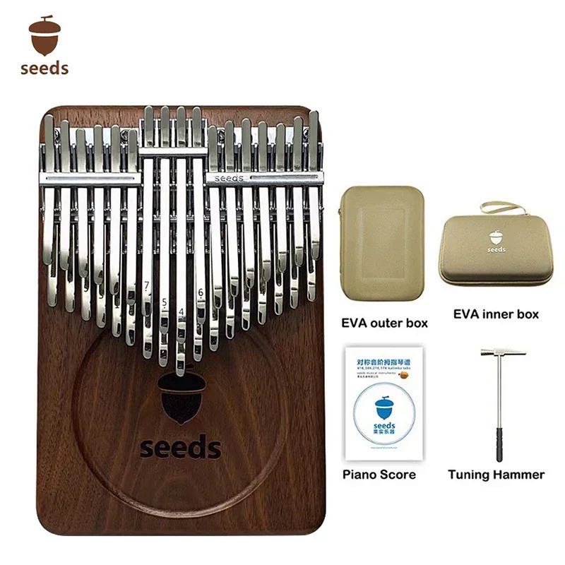 Seeds Chromatic Kalimba 34 Key C Tone Black Walnut Double Layer Thumb ...