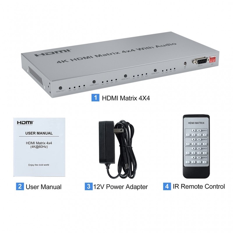 4x4 HDMI Matrix Switch พร้อมเอาต์พุตเสียง 4K 30Hz HDMI Switcher ...