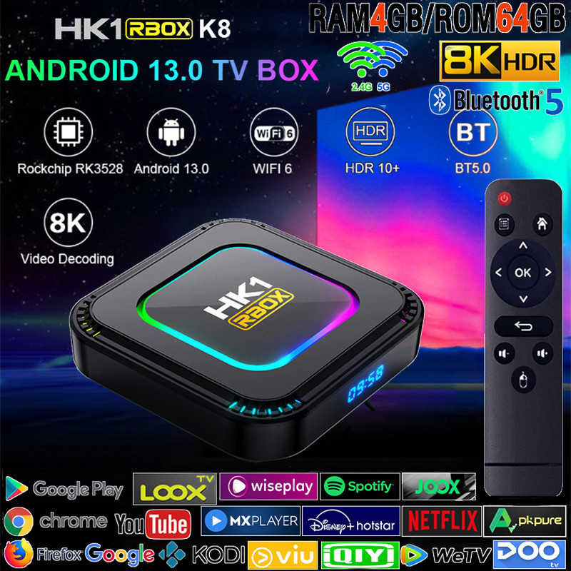 สุดยอดกล่องแอนดรอยด์รุ่นใหม่ปี 2024 Android TV Box HK1 RBOX K8 แรม4GB/64GB Rockchip ใหม่ RK3528 ...