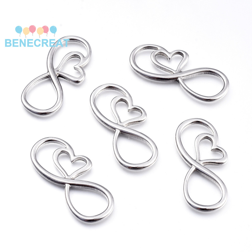 5 PC Tarnish ทน 304 สแตนเลส Links connectors Infinity พร้อมหัวใจสแตนเลสสี 18x40.5x2.5 มม.รู: 11. ...
