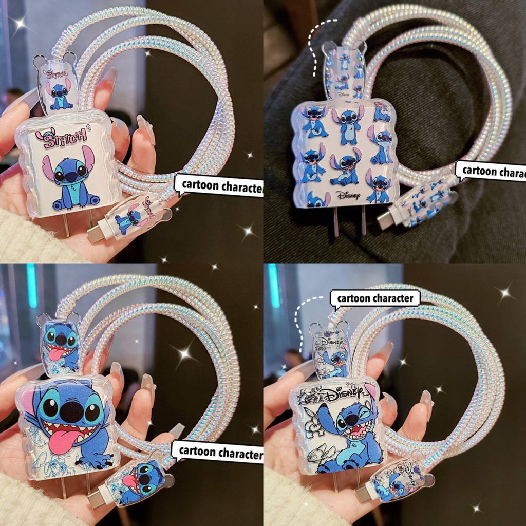5pcs การ์ตูน Stitch สายชาร์จข้อมูลอุปกรณ์เสริม Winder เหมาะสําหรับ ...