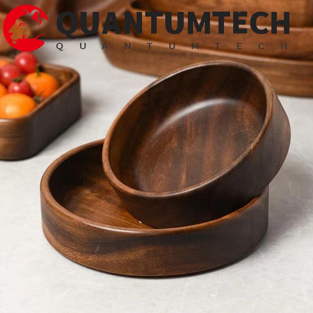 Quantumtech ชามไม้เนื้อแข็ง, จานสลัดไม้ทํามือวางซ้อนกันได้, Creative Round Smooth Surface ถาด ...