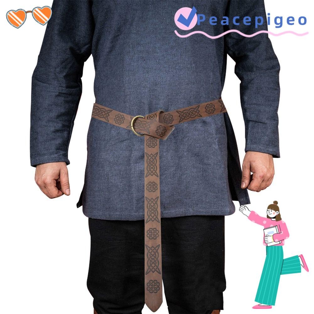 PEACEPIGEO เข็มขัดไวกิ้งยุคกลาง, เข็มขัดอัศวินวินเทจหนัง PU, กระเป๋าใส่เหรียญแบบมีเชือกรูด ...