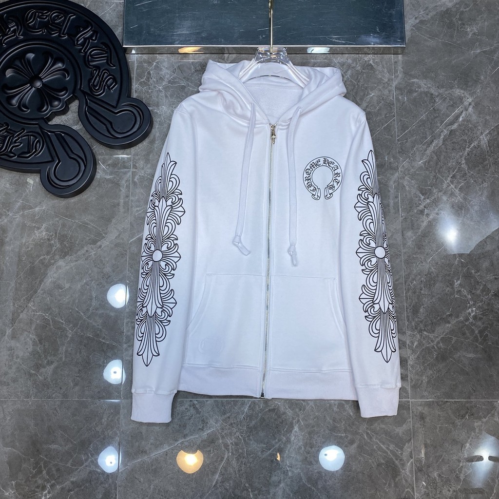 4D43 Chrome Hearts Reel logo Simple Hooded Sweater Men's and Women's Zipper Hoodie Cardigan ...