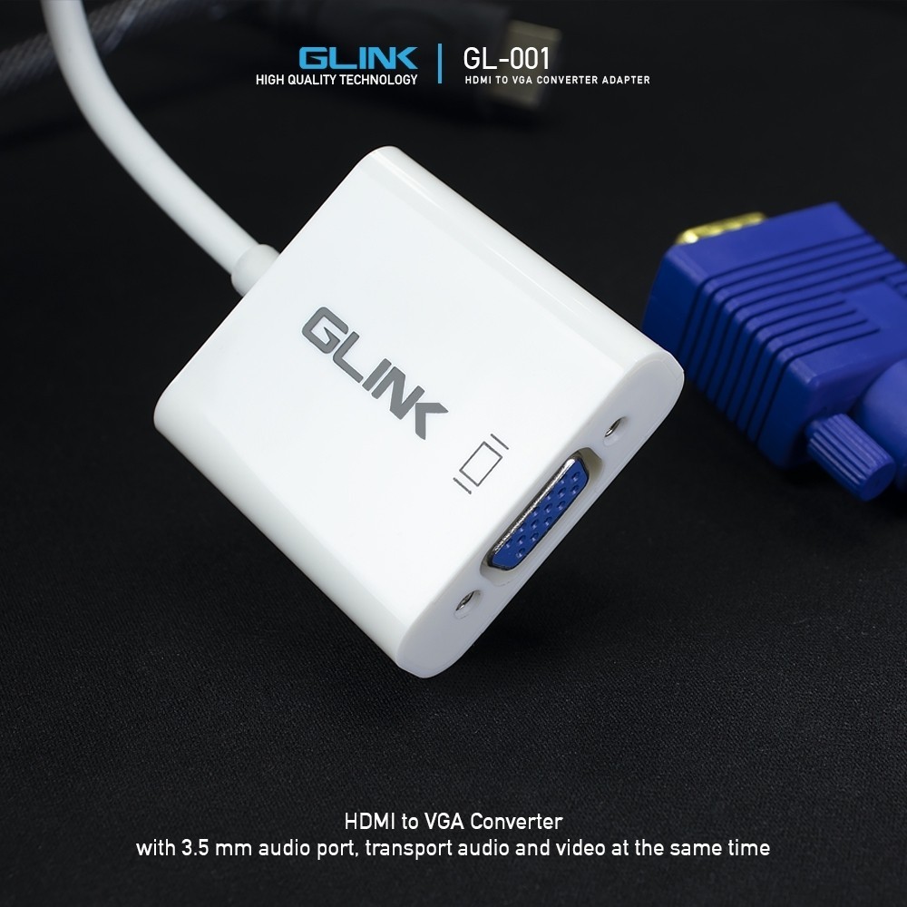 GLINK GL001 (GL-001) ตัวแปลง CONVERTER HDMI TO VGA + AUDIO สีขาว ...