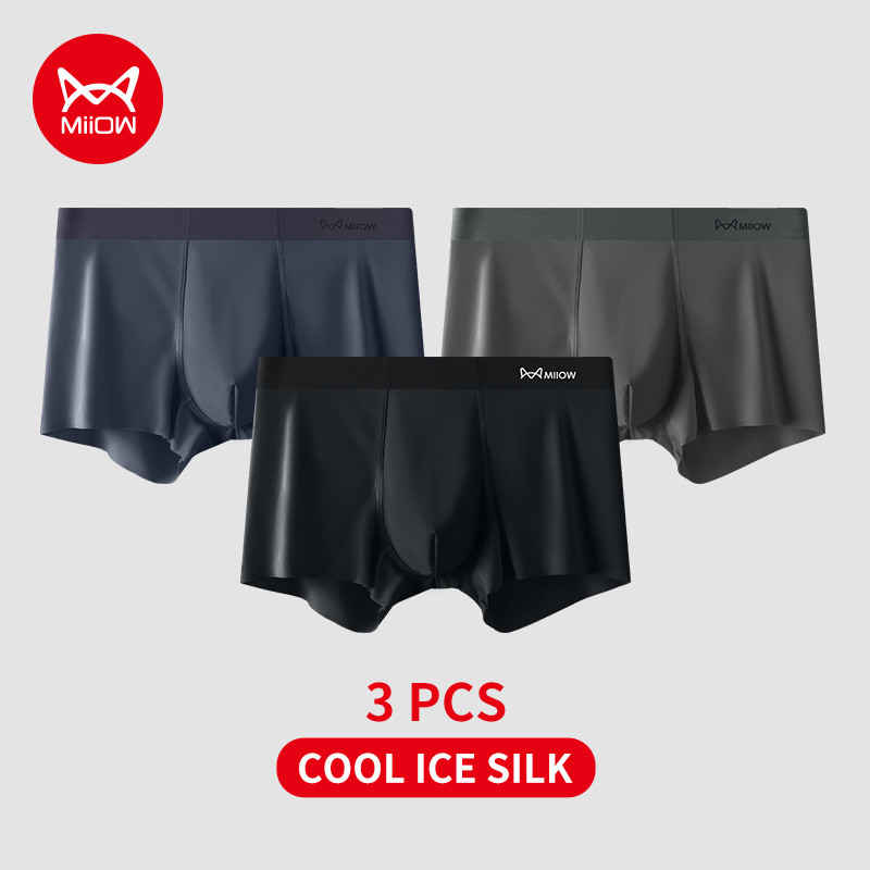 Miiow 3 ชิ้น Thin cool ไร้รอยต่อชุดชั้นในชาย Mens Boxer M1299 | Shopee Thailand