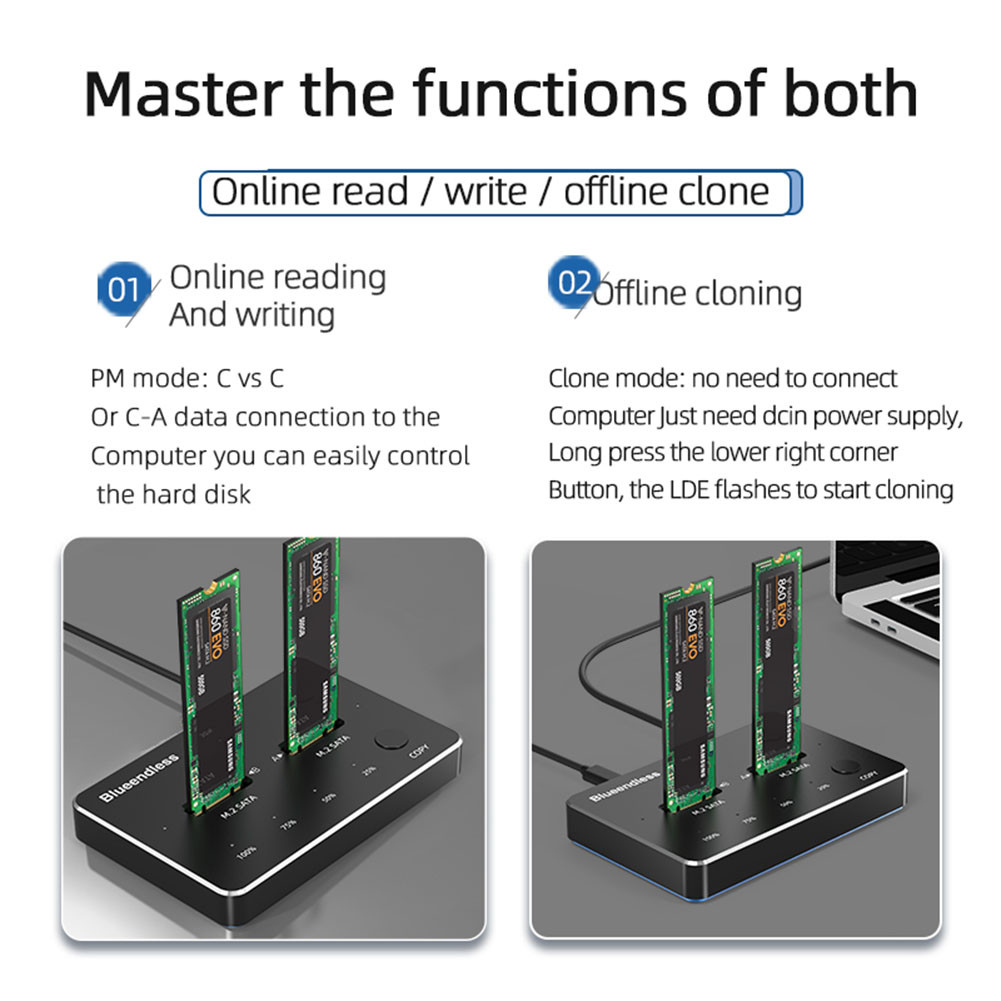 Blueendless USB 3.1 Dual-Bay SSD Enclosure Docking Stations Offline ...