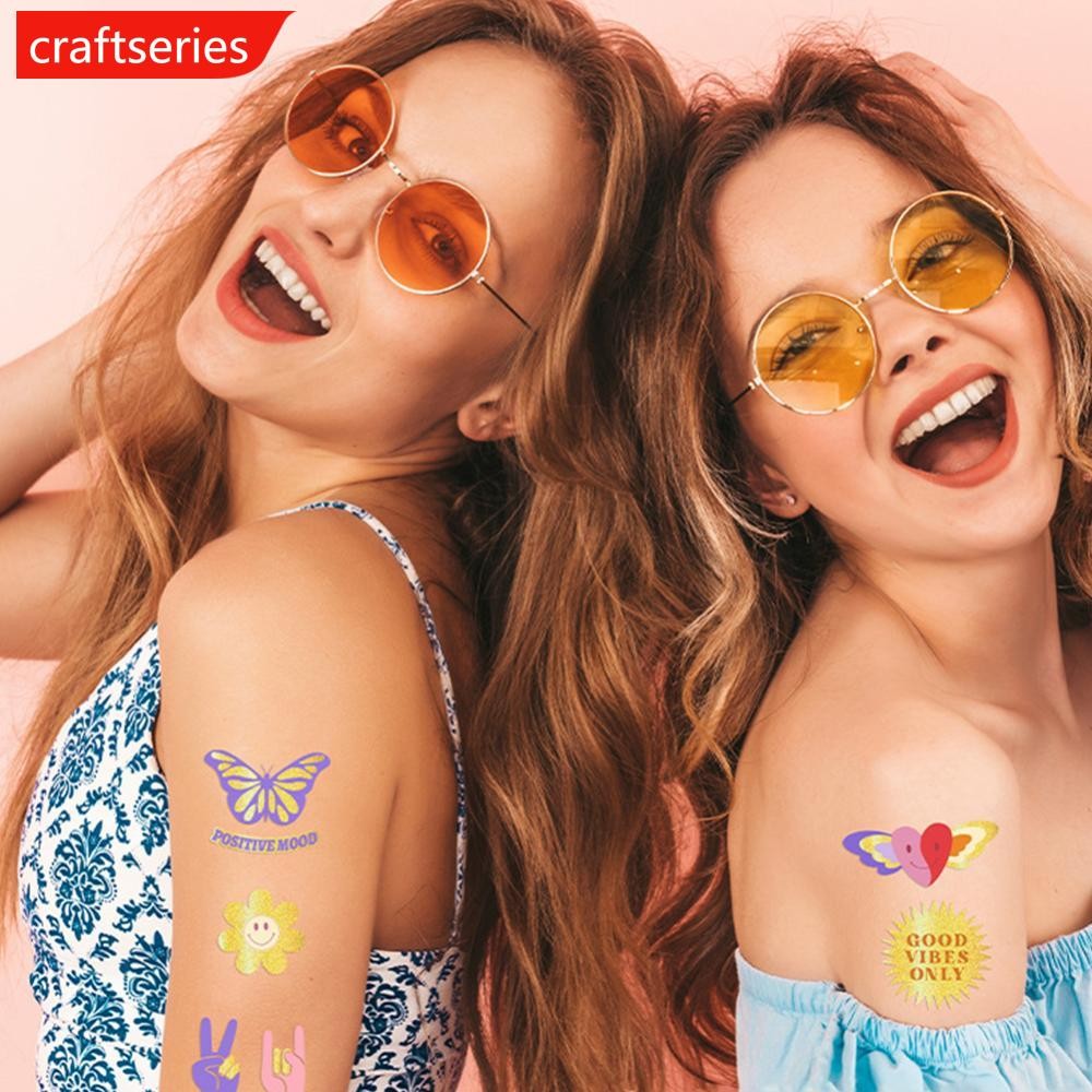 Craftseries Hippie Peace Love Gold Powder สติ๊กเกอร์รอยสัก Hippie Party ...