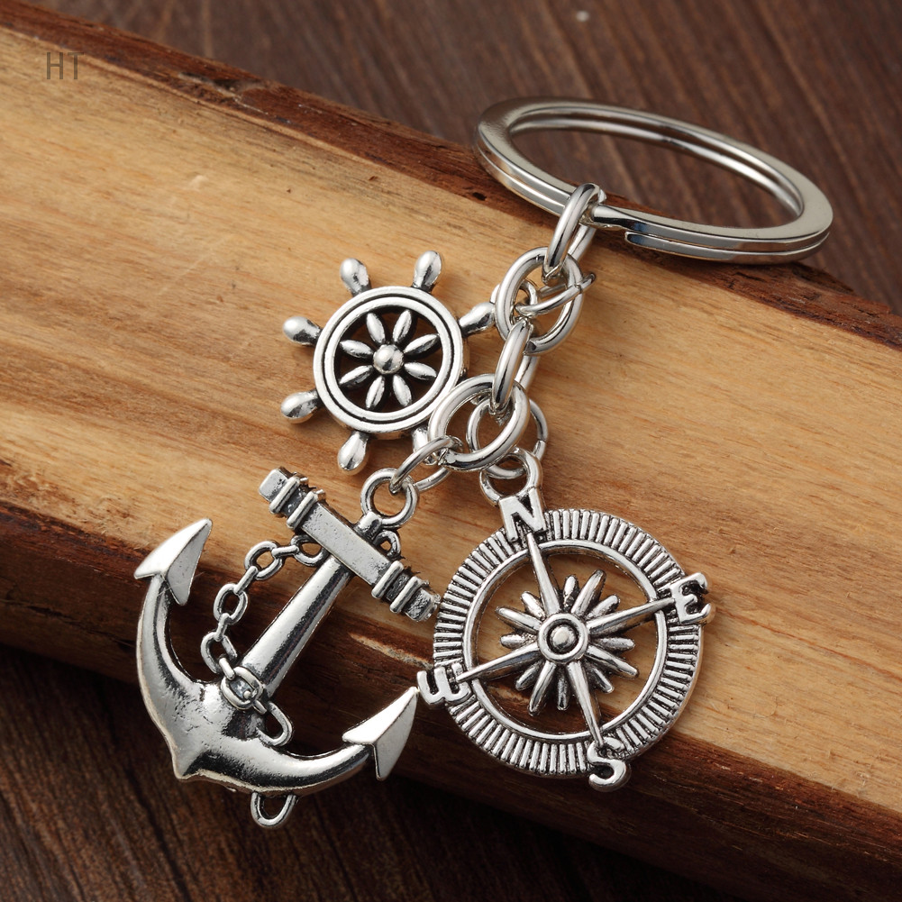 ยุโรปและอเมริกาแฟชั่น Nautical Retro Rudder Anchor พวงกุญแจเข็มทิศ Key ...