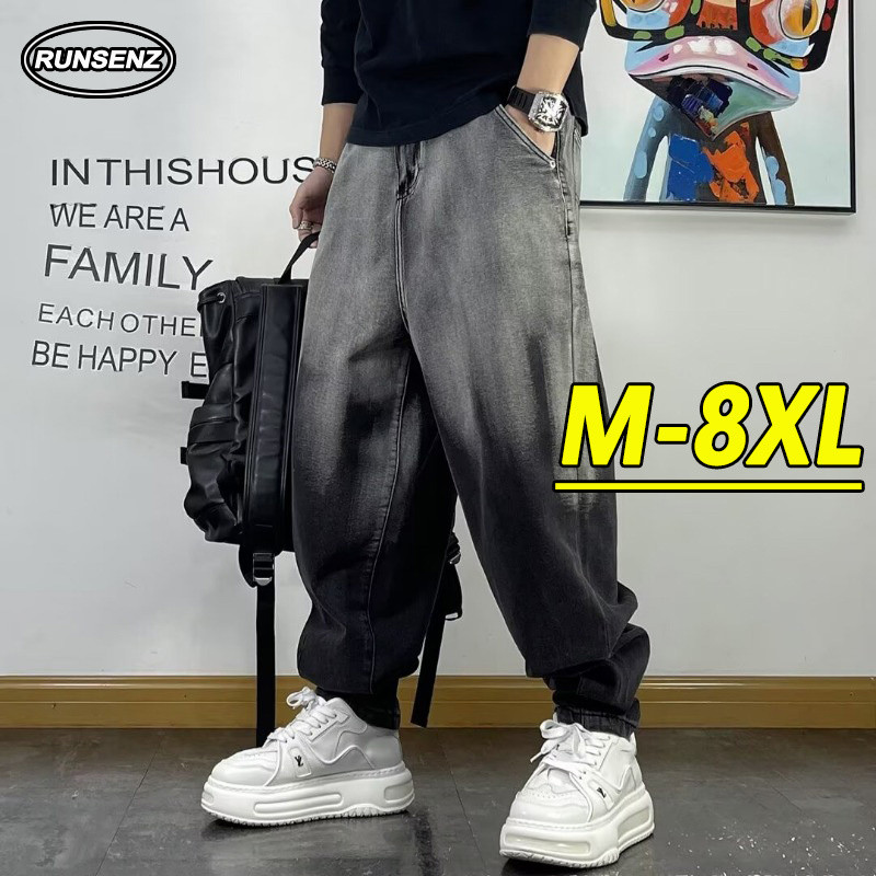 M-8xl Fat Man Fashion Gradient Jeans Men High-end Casual Loose Plus Size Denim Pants | Shopee ...