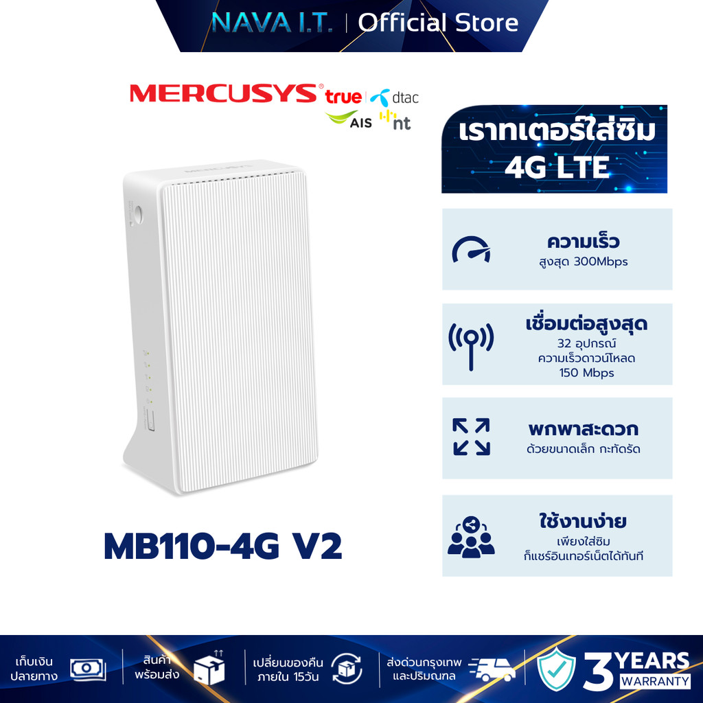 MERCUSYS MB110-4G V.2 300 MBPS WIRELESS N 4G LTE ROUTER | Shopee Thailand