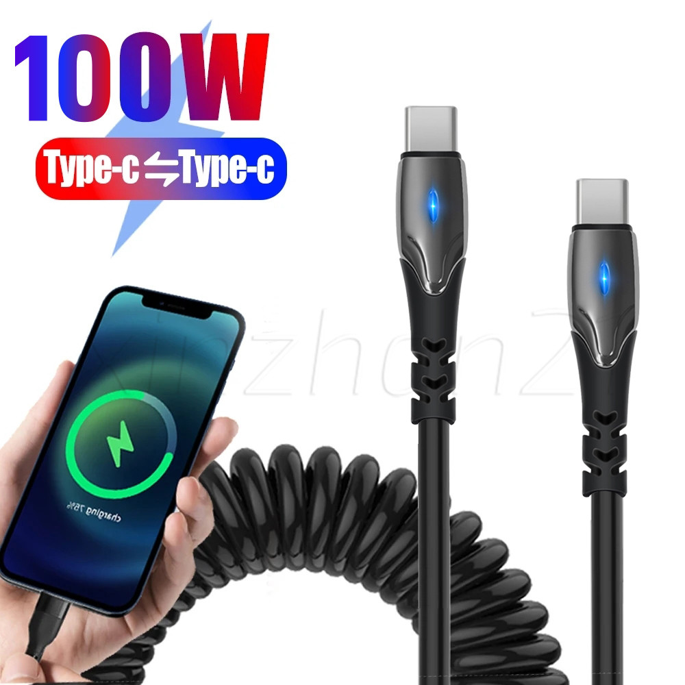 5a PD100W Dual Type C Spring Data Cord - Fast Charging Coiled Cable - ใช้ได้กับ IPhone Samsung ...