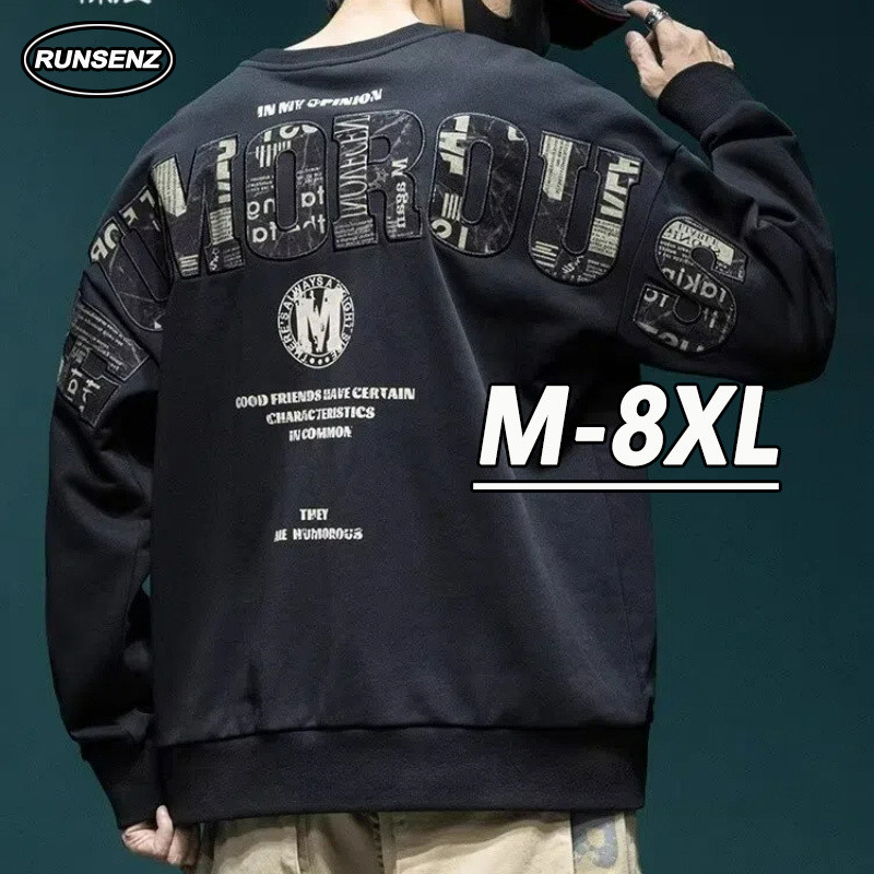 M-8xl Fat Man ฤดูหนาวหนาเสื้อกันหนาวผู้ชาย High-end Oversize ลําลองหลวมแขนยาว Plus ขนาดด้านบน ...