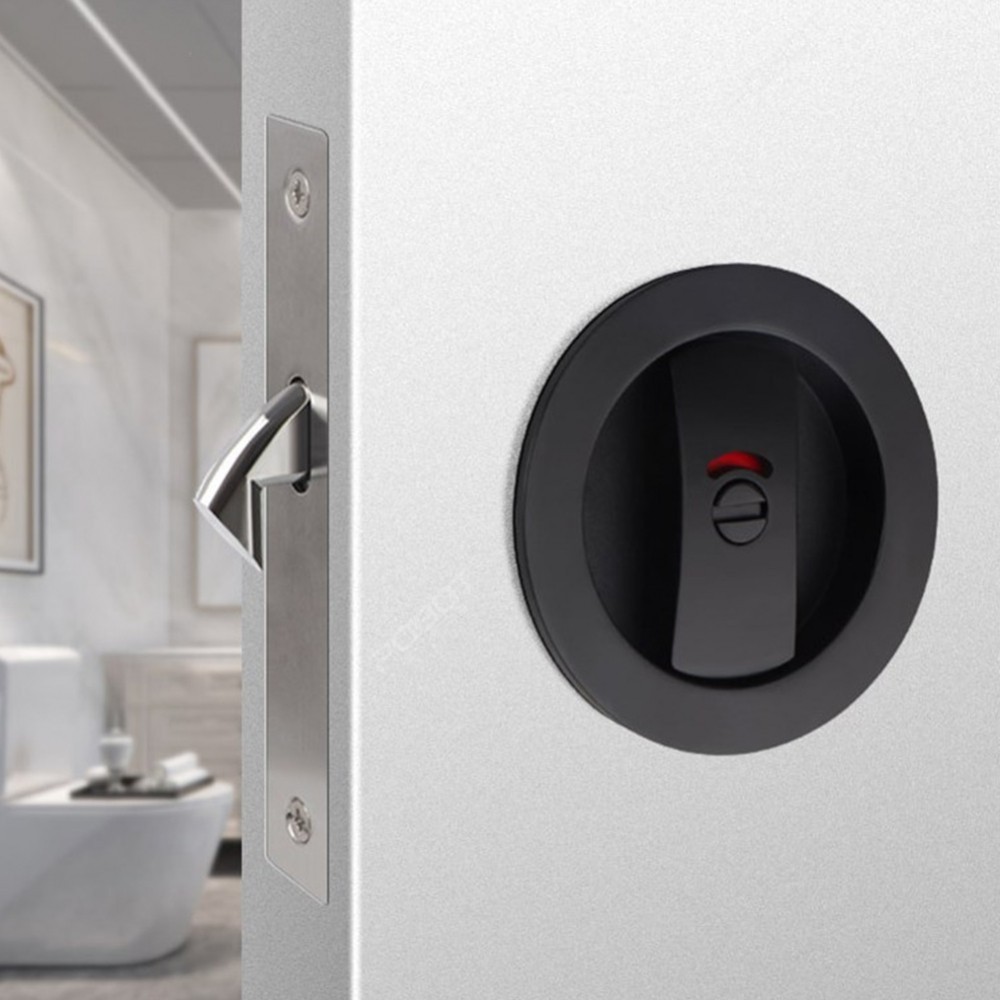 Round bathroom sliding door lock single hook with red and green ...