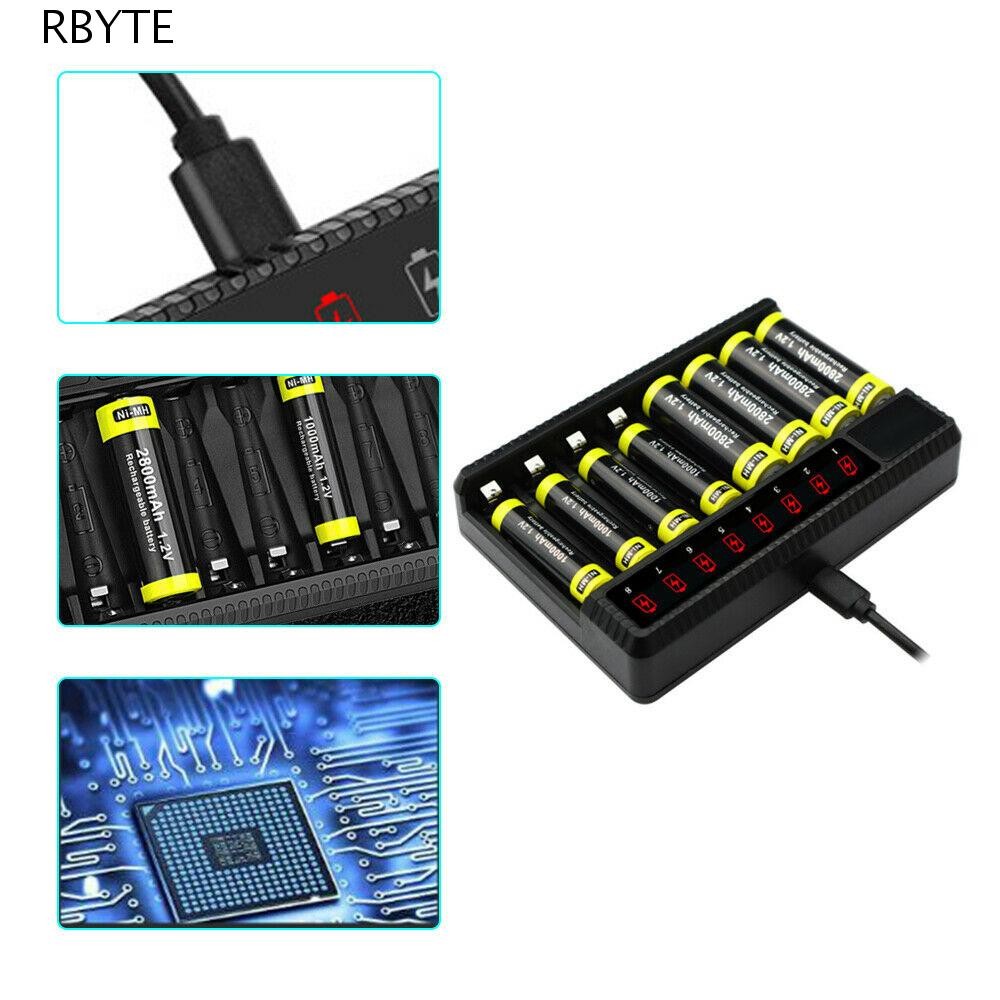 RBYTE เครื่องชาร์จแบตเตอรี่ Universal ทนทาน Consumer Electronics จอแสดงผล LCD แบตเตอรี่ชาร์จช่อง ...