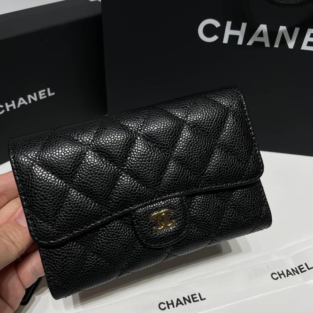 (VIP) Chanel Trifold Wallet GHW Medium หนังคาเวียร์แท้คัดพิเศษ พร้อม ...