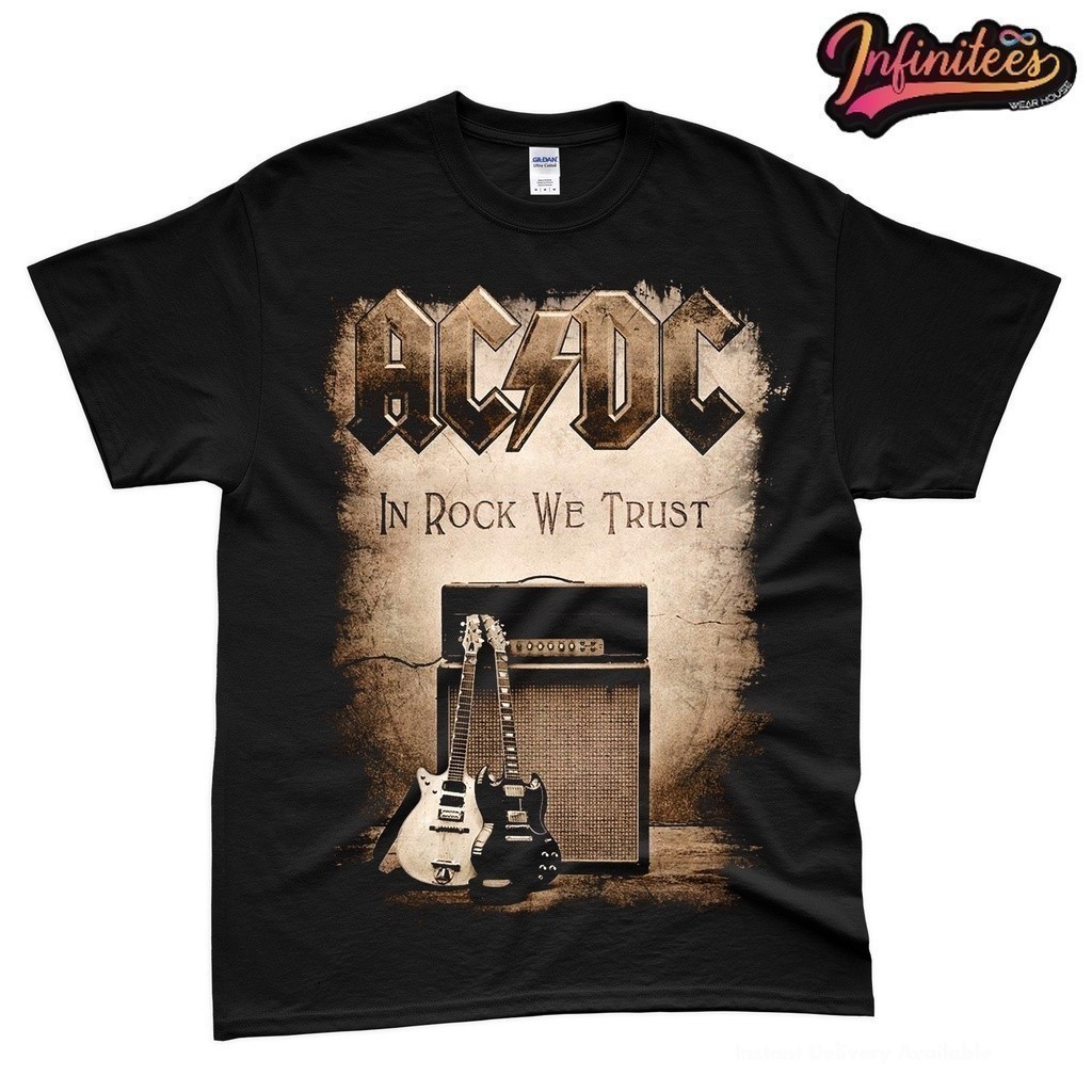 แฟชั่น 2025 [unisex] เสื้อยืด Gildan Ready Stock Vintage Band Tshirt Acdc in Rock We Trust ...