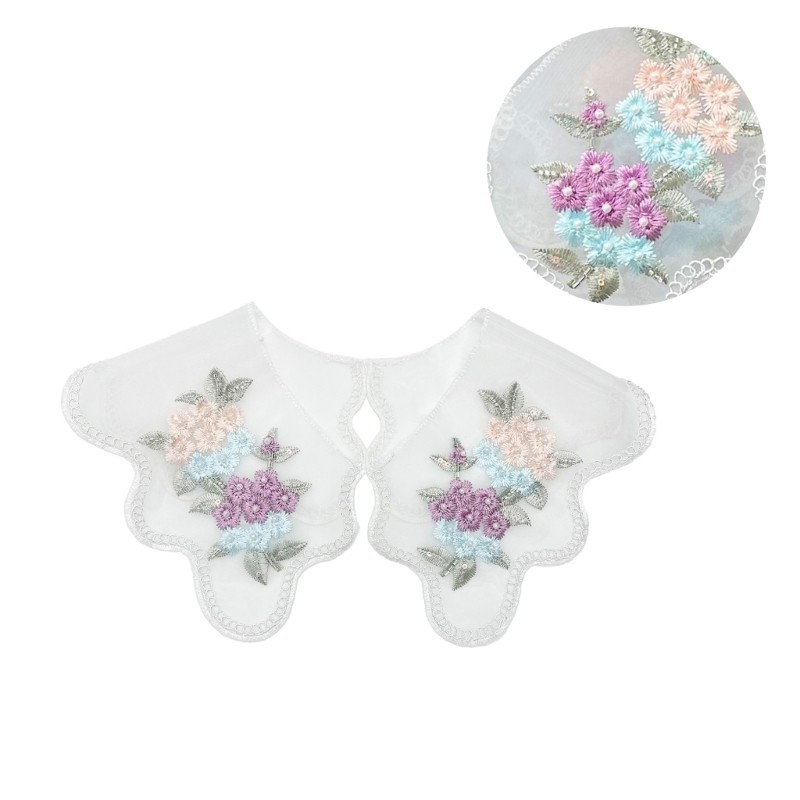 Rr ผู้หญิงปักดอกไม้ที่มีสีสัน Faux Collar ผ้าคลุมไหล่ลูกไม้ Capelet ชุด ...