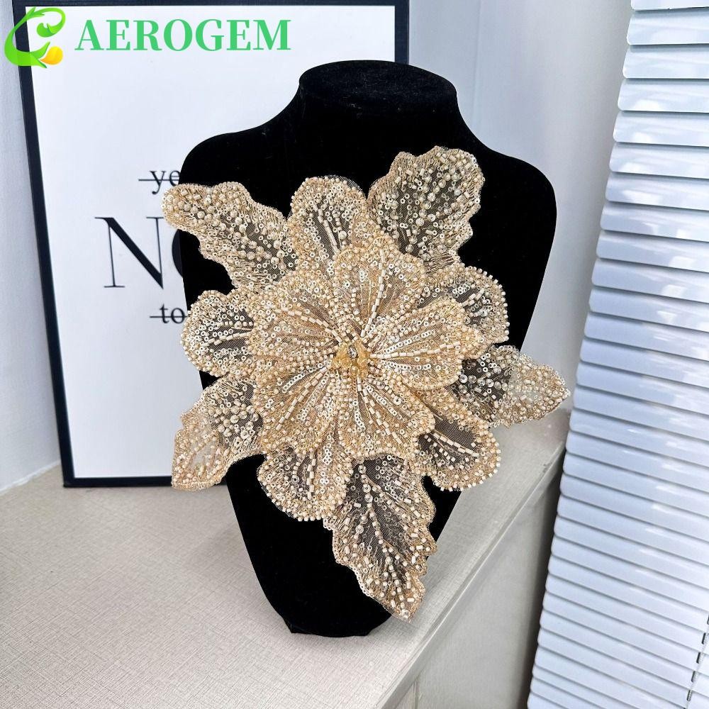 Aerogem แพทช์เสื้อผ้า,เข็มกลัดเสื้อผ้าปักดอกไม้ Multi-layer Appliques,DIY 3D เลื่อมขนาดใหญ่เสื้อ ...