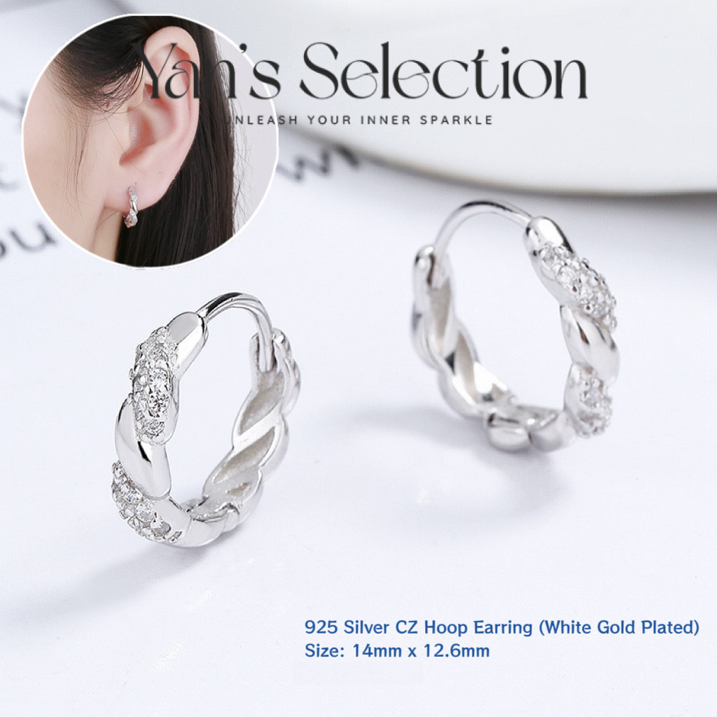 Yans S925 เงินสีขาวชุบทอง Cubic Zirconia Twist Elegant Temperatement ต่างหู Hoop | Shopee Thailand