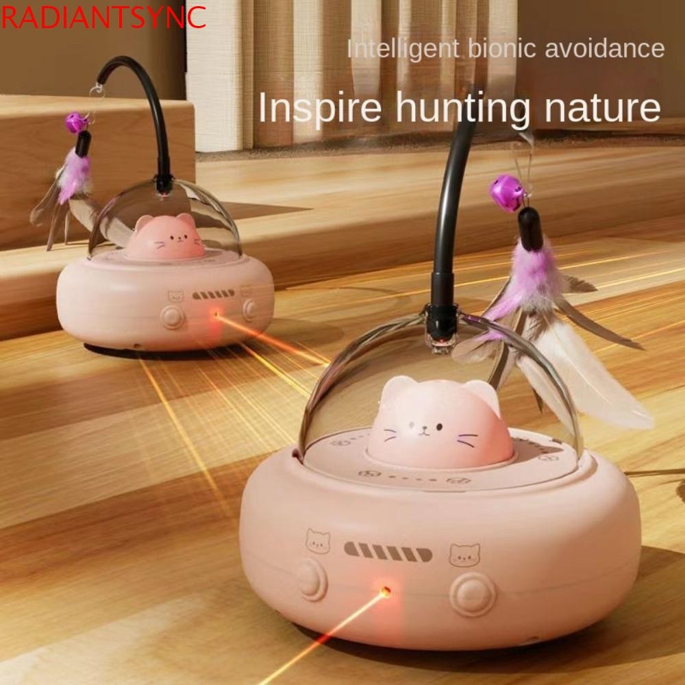 RADIANTSYNC ของเล่นแมวแบบโต้ตอบอัจฉริยะ, ชาร์จ USB Red Dot Laser Feather Cat Teaser ของเล่น, สแ ...
