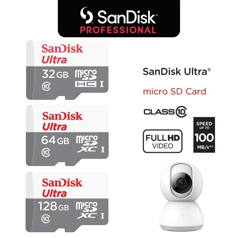 SanDisk Ultra Micro SD Card Class10 32GB / 64GB / 128GB (SDSQUNR) เมมโมรี่ โทรศัพท์ กล้องวงจรปิด ...