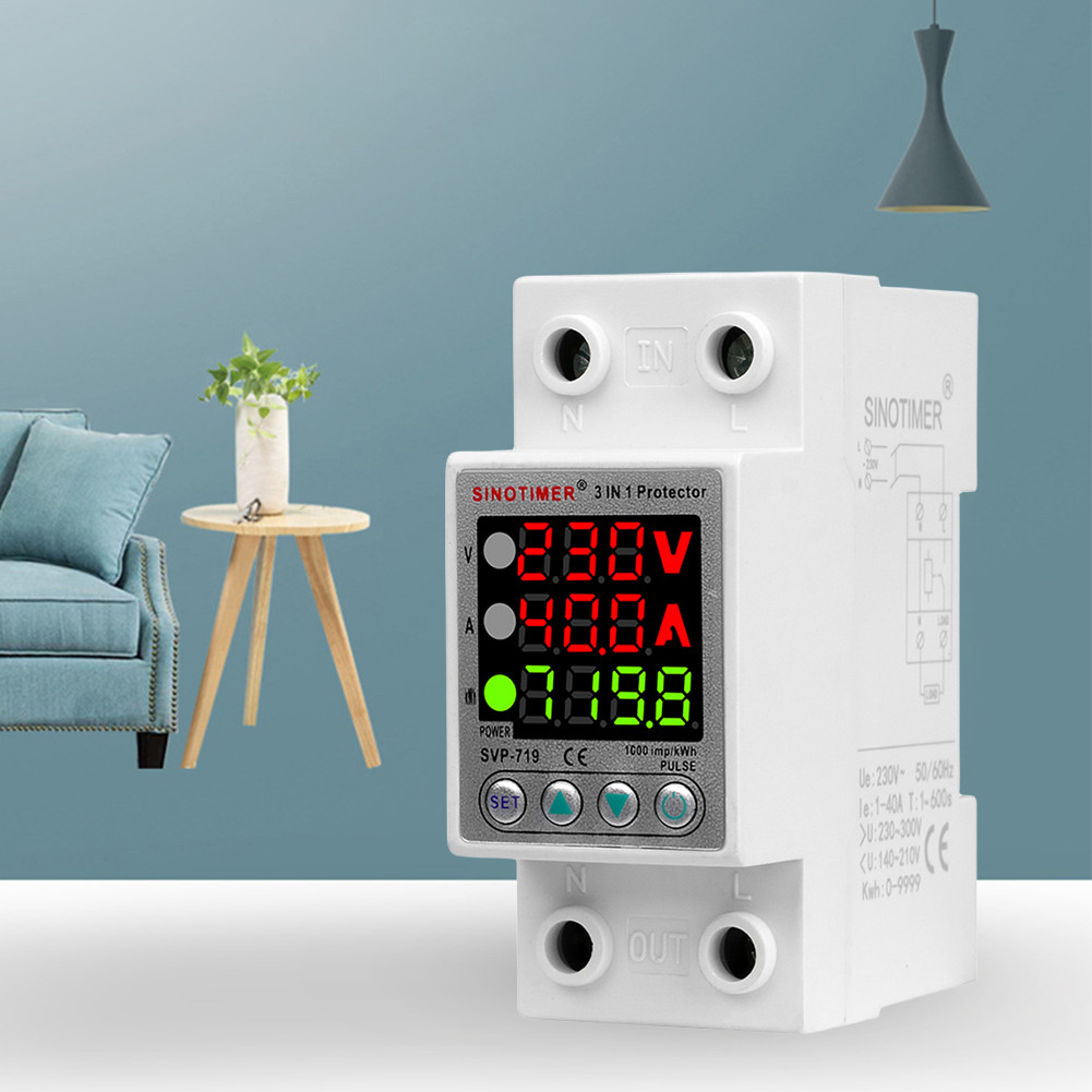 อุปกรณ์ป้องกันไฟเกิน/ไฟตก/กระแสเกิน (Dual) SINOTIMER SVP-719 230V Auto-recovery Under/Over ...