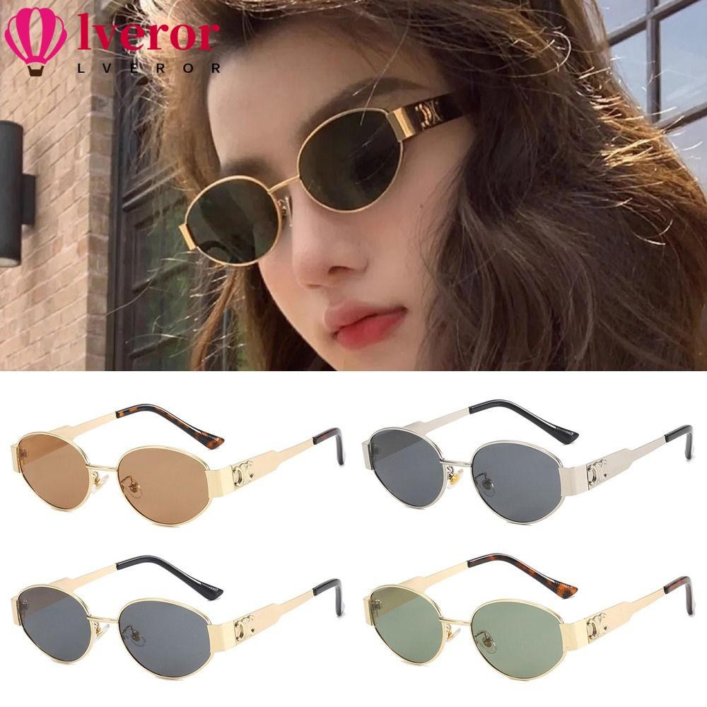 แว่นตากันแดดทรงวงรี LVEROR, แว่นกันแดดโลหะกรอบโลหะป้องกัน UV400, แว่นตาป้องกันเลนส์ Ac ย้อนยุค ...