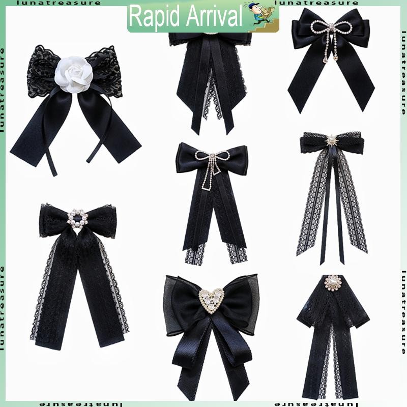 Lun Elegant Crystal Pearls Bowtie เข็มกลัด Pin เครื่องแบบริบบิ้น Jabot ...