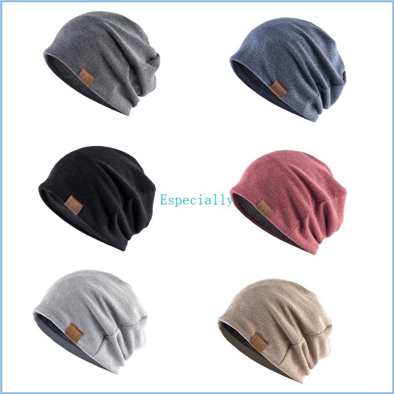 Esp แฟชั่น Bonnet สําหรับผู้ชายผู้หญิงฤดูใบไม้ร่วงถักสีทึบ Skullies ...