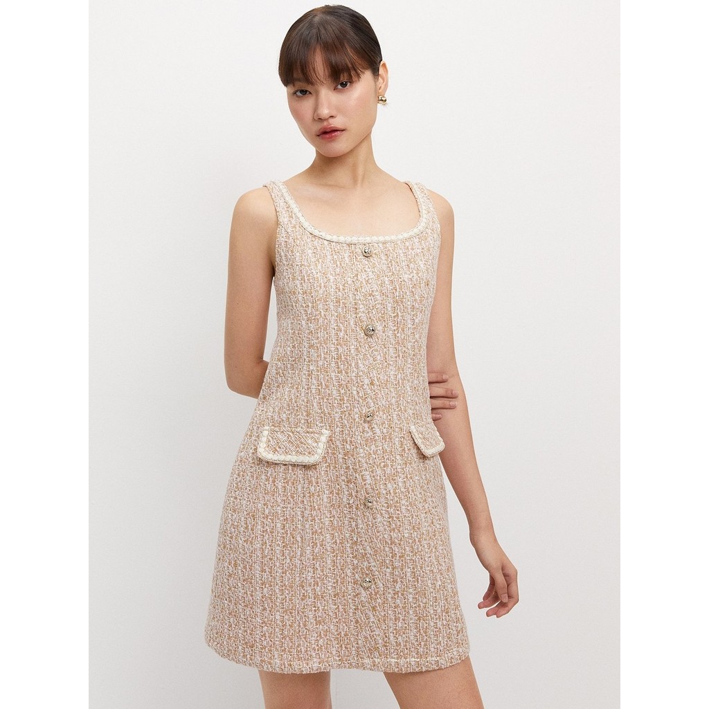 [Pomelo] เดรสผ้าทวีตติดกระดุม / Tweed Button Dress | Shopee Thailand