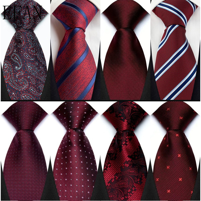 ผู้ชาย Tie 8 ซม.เนคไทคลาสสิก Jacquard ทอลาย Dot Solid Marron Burgundy ...