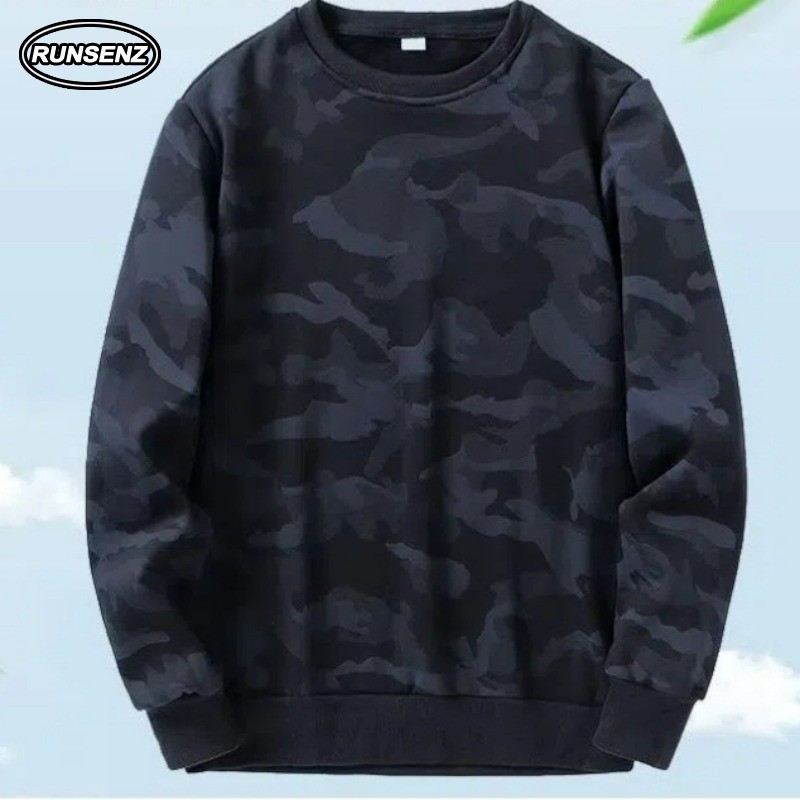 Xl-8xl เสื้อสเวตเตอร์ลายพรางเกาหลีผู้ชายคอกลมลําลองหลวมแขนยาวขนาดบวกด้านบน | Shopee Thailand