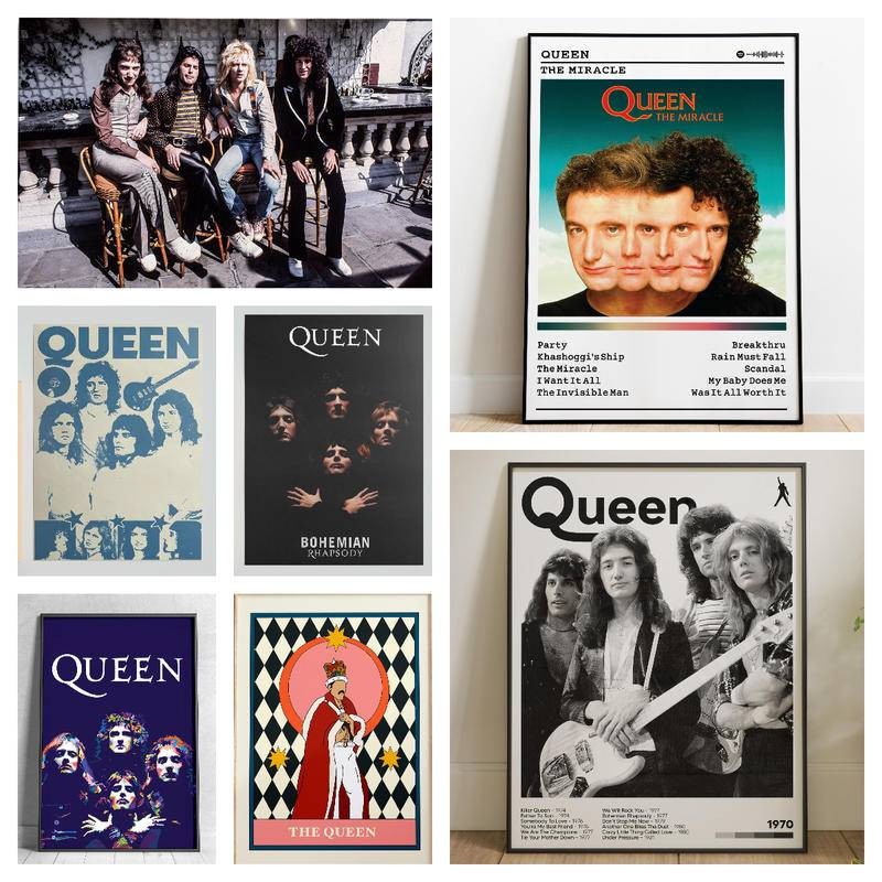 Vintage Queen Band โปสเตอร์ศิลปะพิมพ์ Iconic Rock Legends Graphic Wall ...