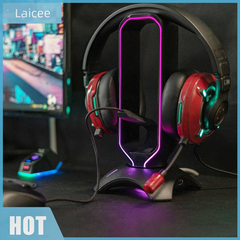 [Laicee.th] ขาตั้งชุดหูฟัง RGB พร้อมพอร์ต USB 2 พอร์ต USB 2.0 Hub ชั้นวางหูฟังสําหรับจอแสดงผล ...
