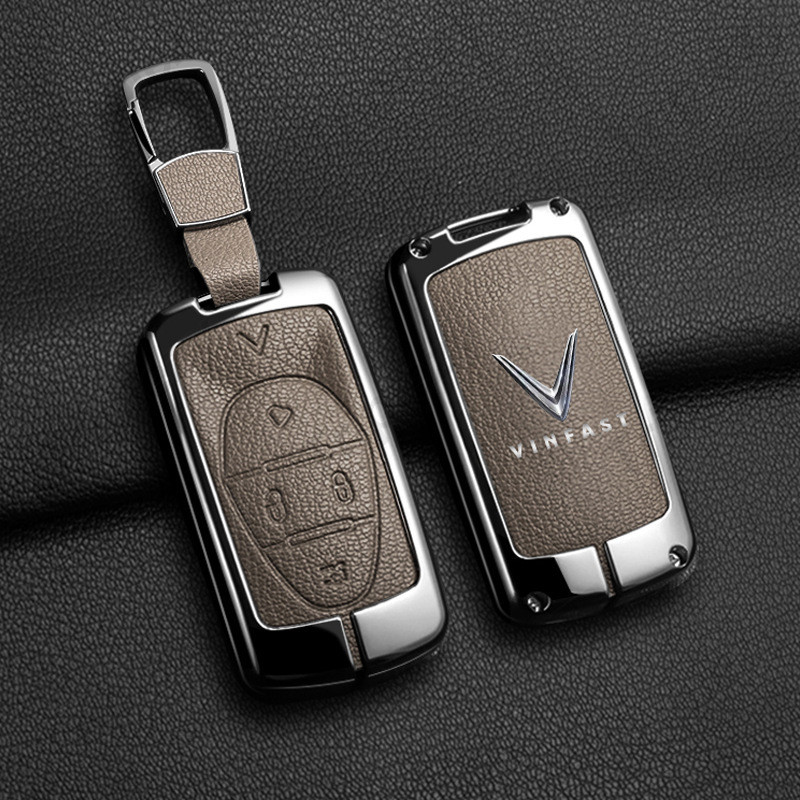 สังกะสีอัลลอยด์ Goatskin ของแท้หนังสมาร์ทกุญแจรถสําหรับ Vinfast VF8 E34 ...