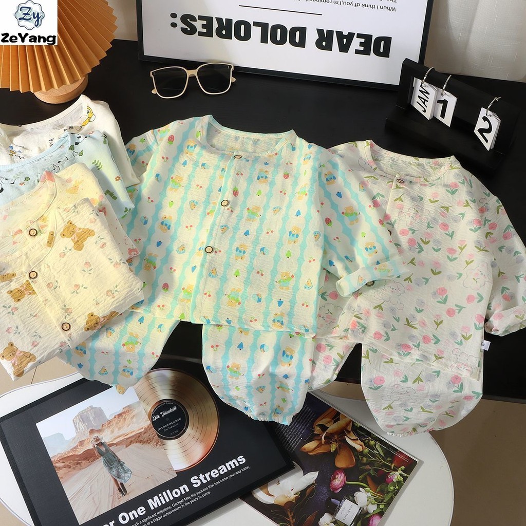 [ZY] 80-160 ในสต็อกเด็กสบาย ๆ บ้านสวมใส่ชุดนอนการ์ตูนชุดเด็กคาร์ดิแกน ...