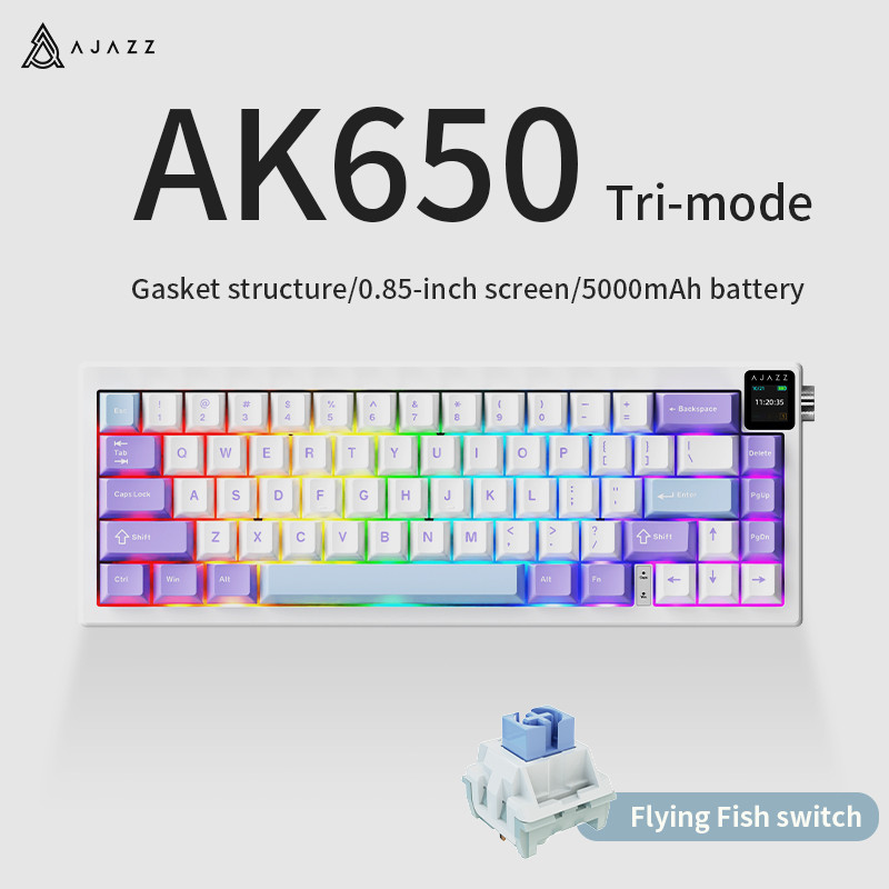 Ajazz AK650 3 โหมดไร้สายและคีย์บอร์ดแบบมีสายจอแสดงผลแบบไดนามิก RGB ที่ ...