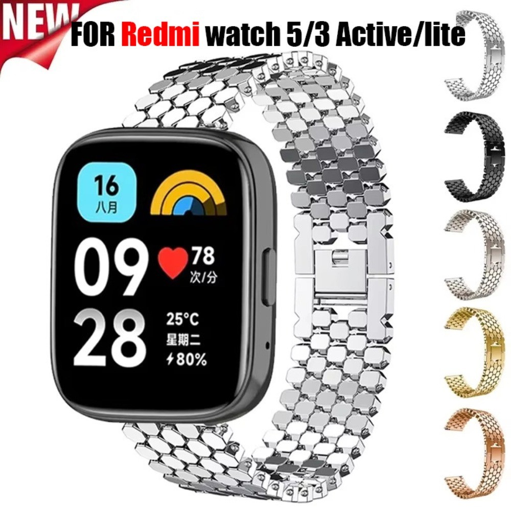 โลหะสแตนเลสสตีลสําหรับ Redmi Watch 5 Active 5 Lite 22 มม.สร้อยข้อมือ ...
