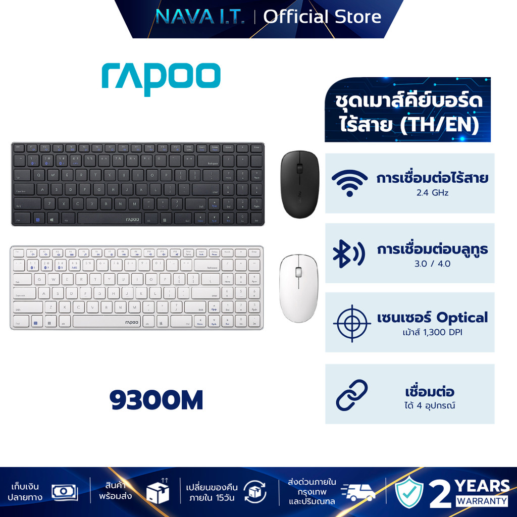 RAPOO 9300M KEYBOARD & MOUSE MULTI-MODE WIRELESS BLUETOOTH (KB-9300M ...