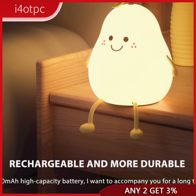 I4otpc น่ารัก Smile Pear Shape ซิลิโคน Led Night Light ชาร์จ Usb เปลี่ยนสี Eye ป้องกันโคมไฟข้าง ...