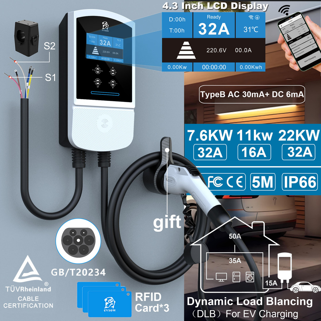 Evsow GBT EV Charger แบบไดนามิกโหลด Blancing 7.6KW 11KW 22KW 32A 3P APP ... Evsow GBT EV Charger แบบไดนามิกโหลด Blancing 7.6KW 11KW 22KW 32A 3P APP ...