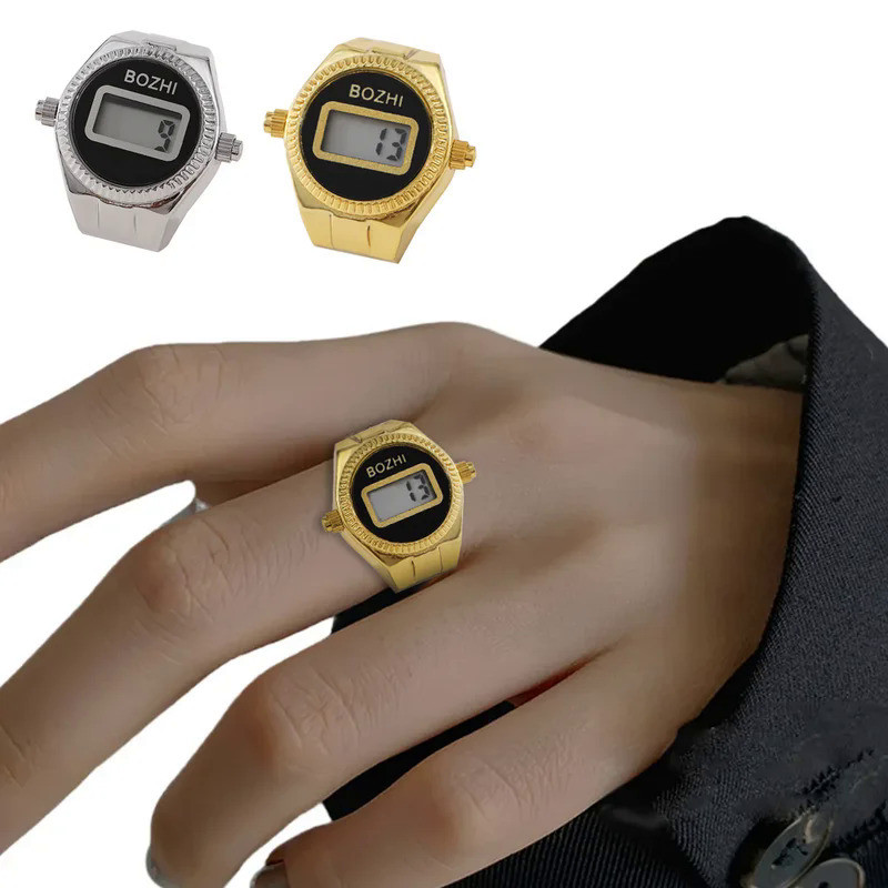 New Finger Watch Ring for Women Men Mini Elastic Strap Alloy Couple ...