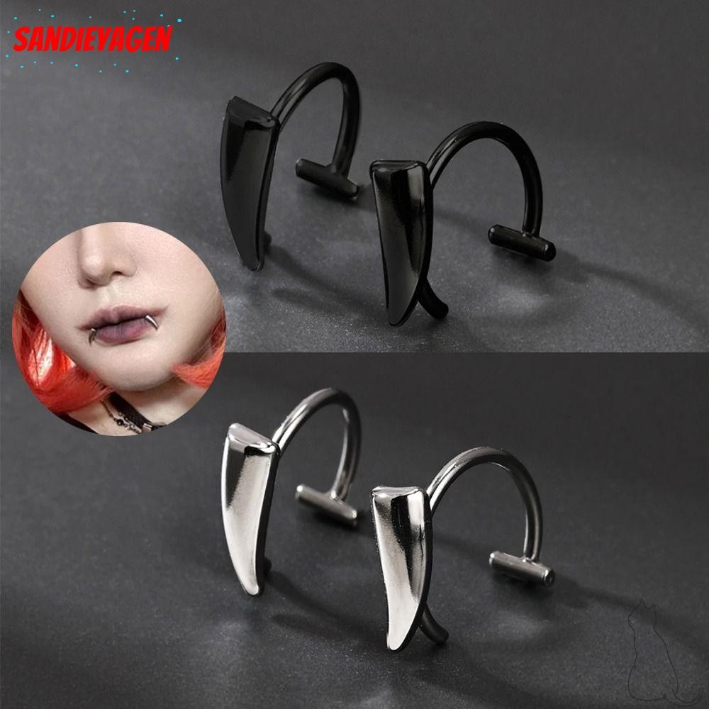 Sandieyean เครื่องประดับไม่เจาะ, Vampire Fang Shape Punk แหวนริมฝีปาก ...