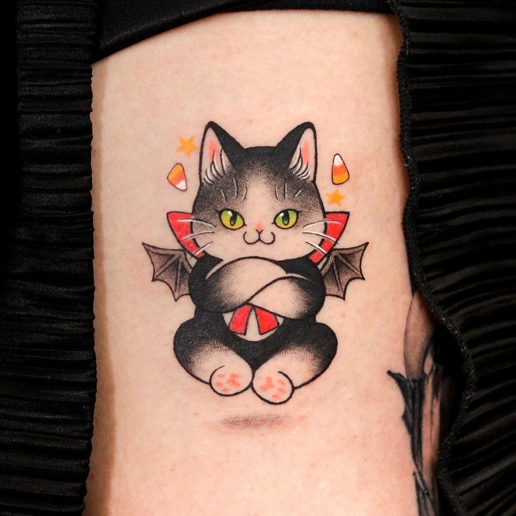 Arrogant Cat สไตล์เกาหลีสาวกันน้ํายาวนานน่ารักลูกวัวสี Tattoo สติกเกอร์ ...
