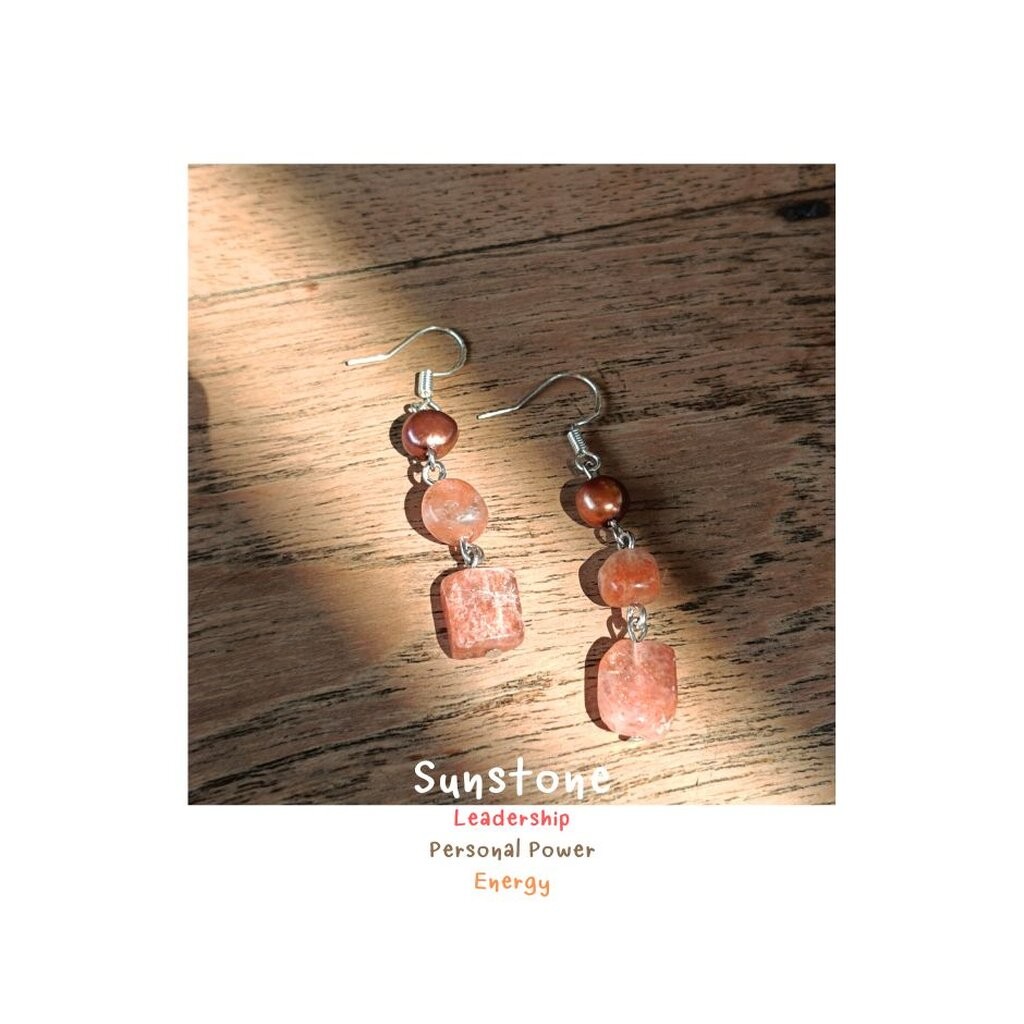 ต่างหูหินแท้ Sunstone x Pearl Earring (Self-Healing, เสริมความมั่นใจ ...