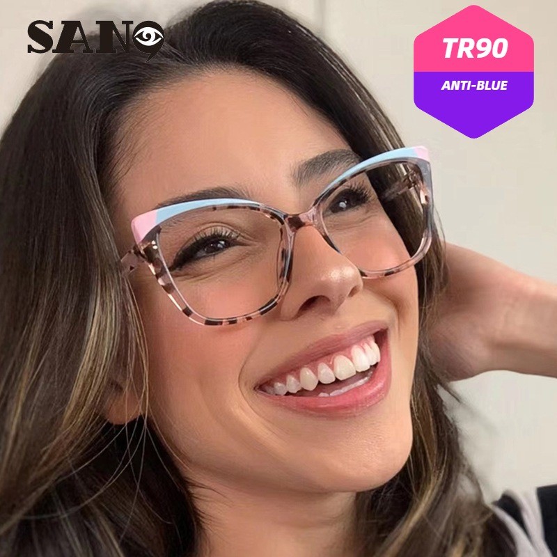 เปลี่ยนเลนส์ได้COD (San9)New Spice Girl Fashion Cat Eye TR90 Anti-Blue แว่นสายตา | Shopee Thailand