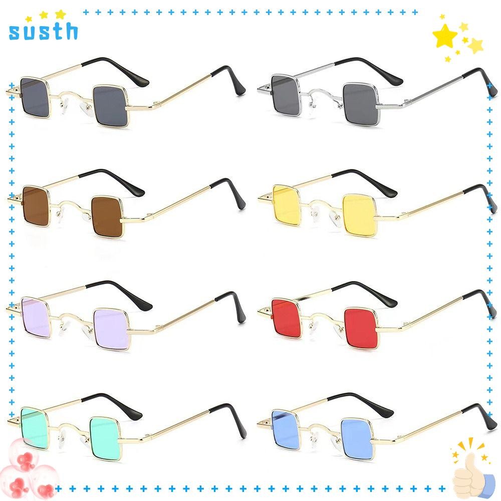 SUSTH แว่นกันแดดสี่เหลี่ยมเล็ก, กรอบโลหะสีลูกกวาด Punk Sun แว่นตา, ตลก ...
